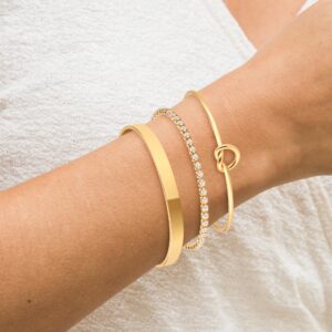 Zalcon Gold Knot Bangle Cuff Bracelet Set for Women Trendy 2024 Stack Gold Tennis Bracelets Jewelry for Women Non Tarnish