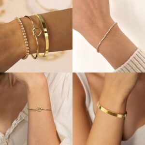 Zalcon Gold Knot Bangle Cuff Bracelet Set for Women Trendy 2024 Stack Gold Tennis Bracelets Jewelry for Women Non Tarnish