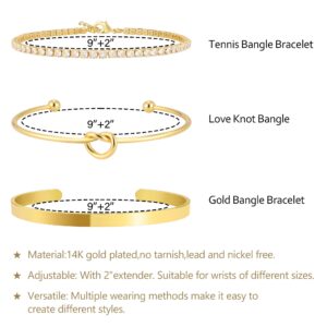 Zalcon Gold Knot Bangle Cuff Bracelet Set for Women Trendy 2024 Stack Gold Tennis Bracelets Jewelry for Women Non Tarnish