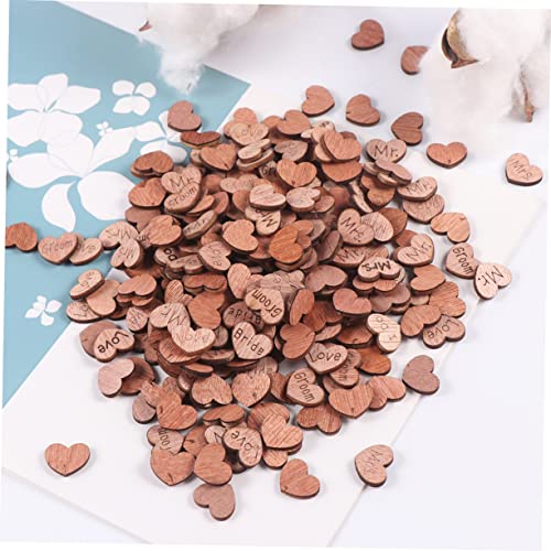 EXCEART 1000 Pcs Heart Table Buttons for Decor Wedding Decoration Heart Shape Patch Button Embellishments Heart Wood Slice Valentines Confetti Sewing Buttons Stickers Wood Grain Wooden