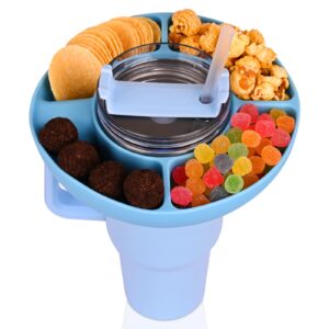 bokingone snack bowl for stanley 40 oz tumbler with handle, portable snack holder stanley cup with 4 compartment, accessories reusable snack tray (blue)