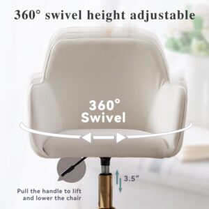 ERILEWE COLLECTION Velvet Home Office Chair, Cute Swivel Desk Chair with Wheels, Modern Rolling Adjustable Vanity Chair with Gold Base for Home Office, Vanity Room，Bedroom