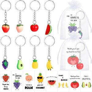 remuuly 48 sets first day of school gifts funny fruit pun cards cute fruit keychains thank you cards with bags for staff teacher coworker employee friends