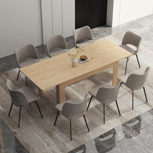 Fingertip WD Extendable Dining Table for 6-10 person, Wooden Dining Room Table, Modern Extendable Table for Gatherings, Meeting for Small Kitchens, Dining Office Areas(Natural)