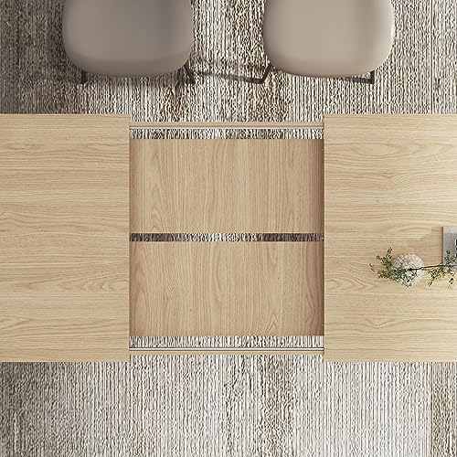 Fingertip WD Extendable Dining Table for 6-10 person, Wooden Dining Room Table, Modern Extendable Table for Gatherings, Meeting for Small Kitchens, Dining Office Areas(Natural)