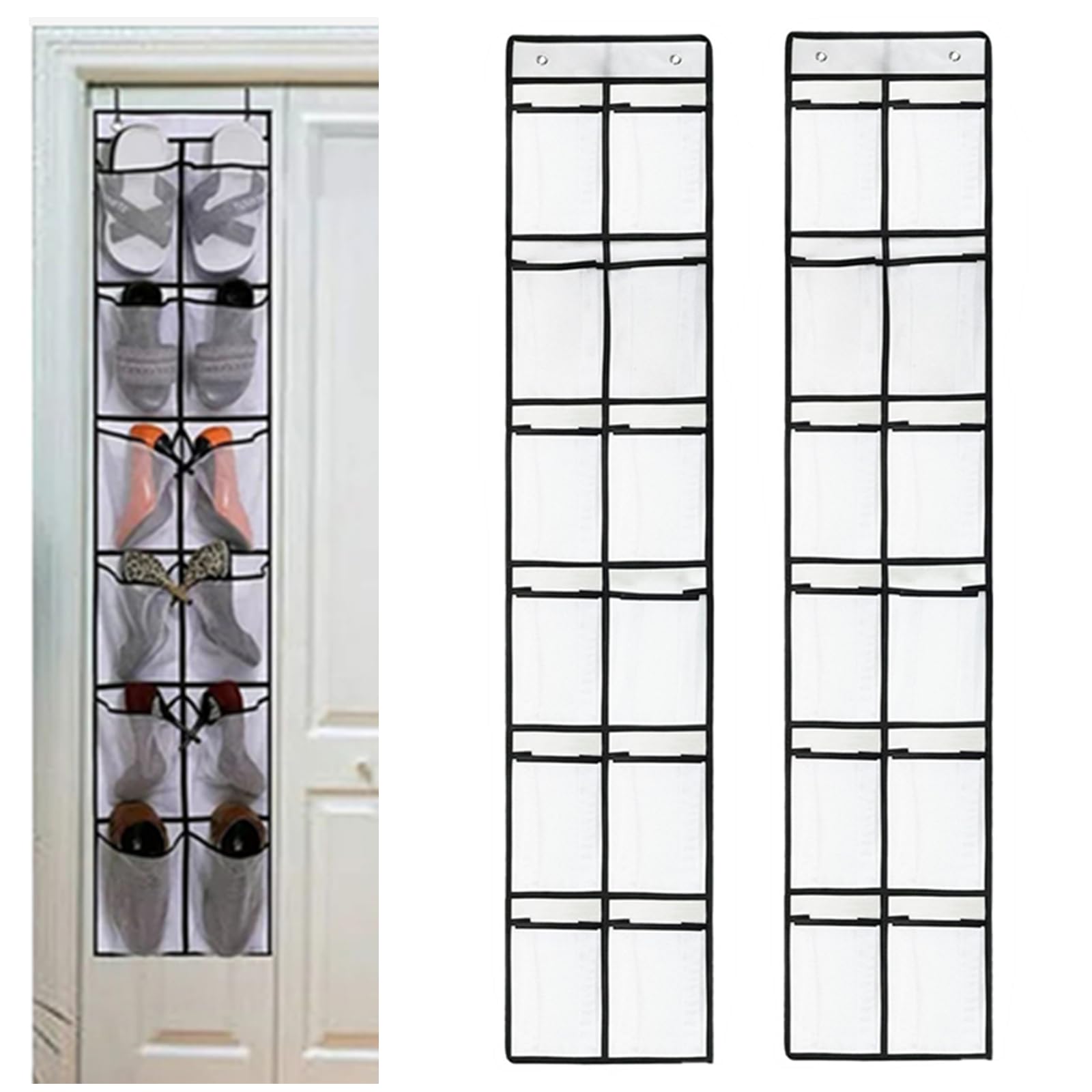 YIWULA 2 Pack Door Hanging Shoe Organizer, 12 Mesh Pockets,Space Saver for Closet Shoe Holder Hanger (White)