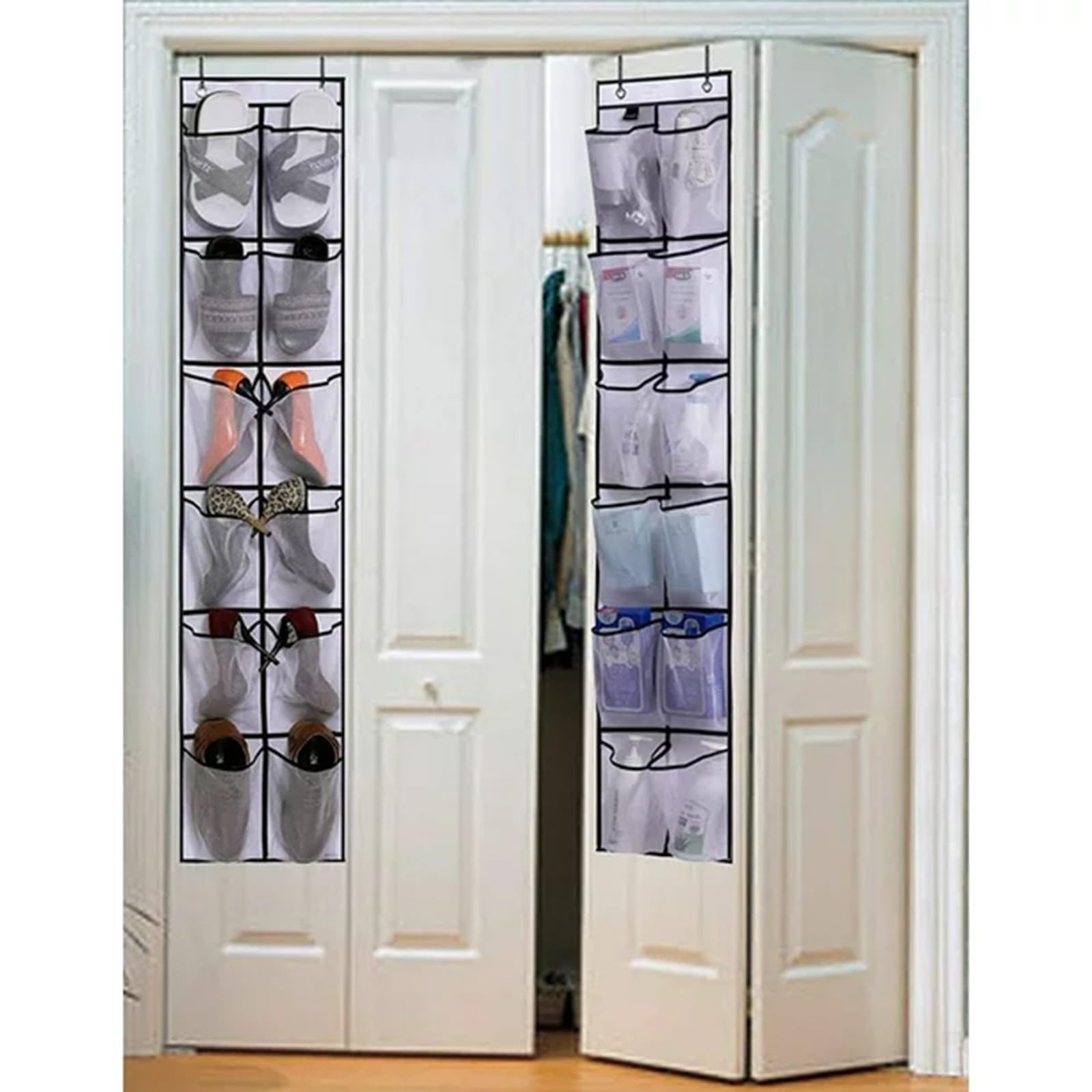 YIWULA 2 Pack Door Hanging Shoe Organizer, 12 Mesh Pockets,Space Saver for Closet Shoe Holder Hanger (White)