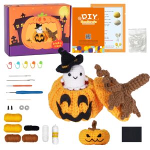 anowpo crochet kit for beginners，halloween pumpkin animal candy bag case crochet set diy gift for starters adult kids instruction and step-by-step video tutorials (pumpkin candy bag)