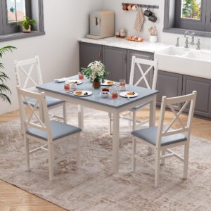 Lumelay Dining Table Set for 2-4 Person,Morden Wooden Small Kitchen Table Set,5 Piece Breakfast Dining Room Table and Upholstered Chairs for Apartment,Space-Saving Design (Blue)