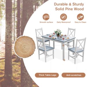 Lumelay Dining Table Set for 2-4 Person,Morden Wooden Small Kitchen Table Set,5 Piece Breakfast Dining Room Table and Upholstered Chairs for Apartment,Space-Saving Design (Blue)