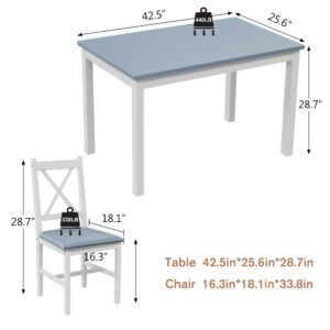 Lumelay Dining Table Set for 2-4 Person,Morden Wooden Small Kitchen Table Set,5 Piece Breakfast Dining Room Table and Upholstered Chairs for Apartment,Space-Saving Design (Blue)