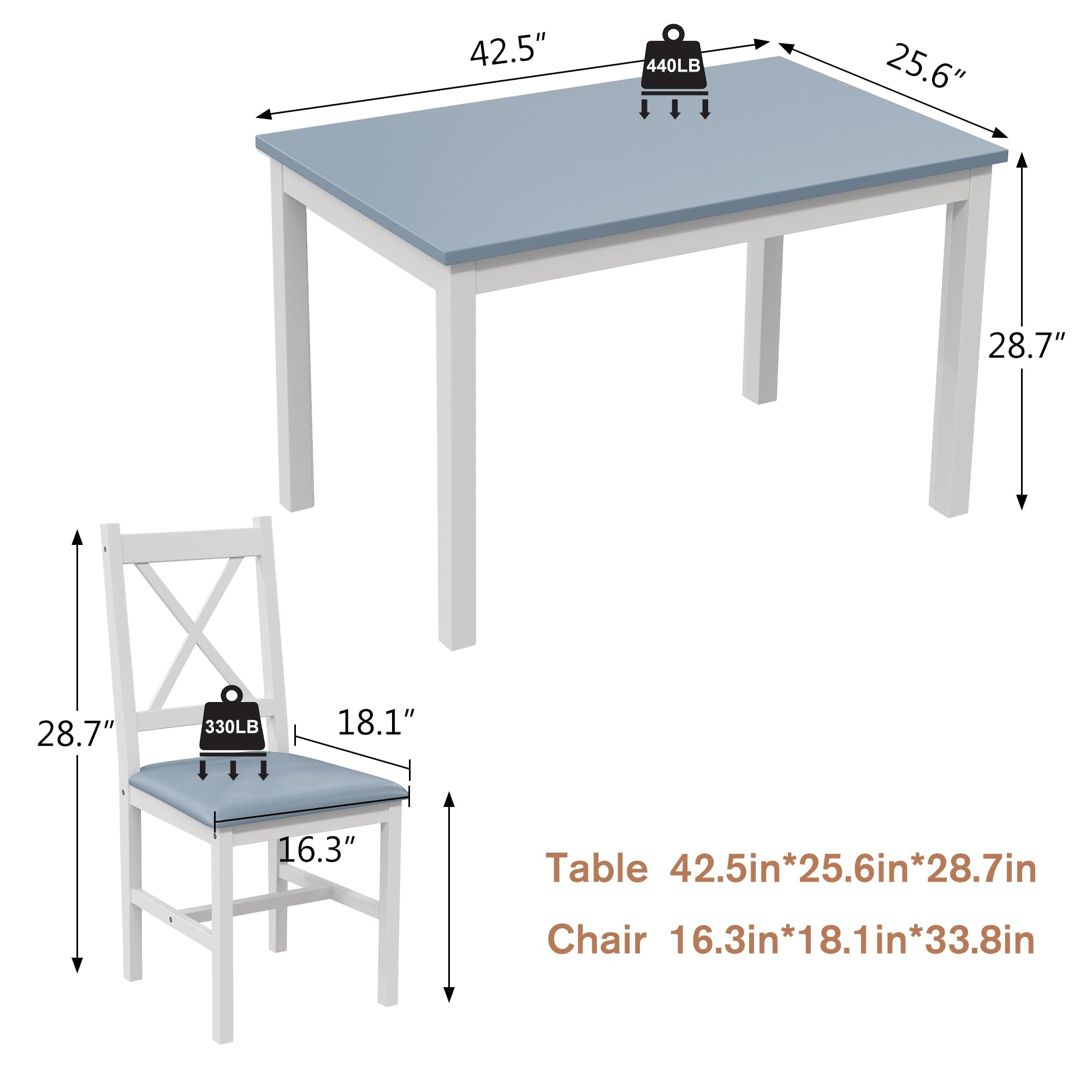 Lumelay Dining Table Set for 2-4 Person,Morden Wooden Small Kitchen Table Set,5 Piece Breakfast Dining Room Table and Upholstered Chairs for Apartment,Space-Saving Design (Blue)