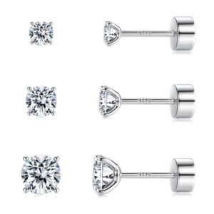 zelores 3 pairs 20g cz stud earrings flatback 925 sterling silver tragus cartilage stud earrings set tiny cz stud flat back earrings for women men (silver-2/3/4mm)