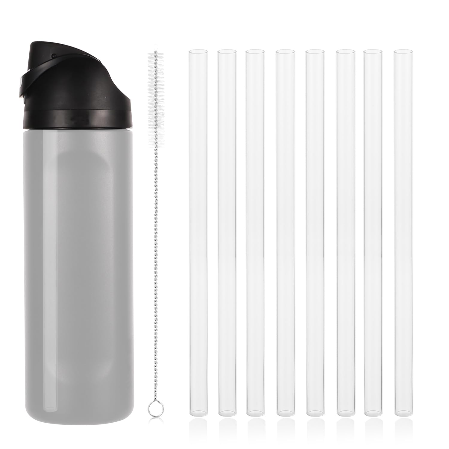 8pcs Replacement Straws for Owala FreeSip, Reusable Plastic Clear Drinking Straws with Cleaning Brush for Owala Flip 24oz 32oz Insulated Water Bottle Tumbler Accessories, BPA Free