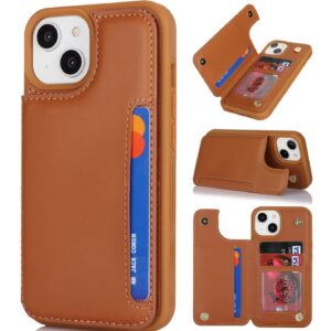 iCoverCase for iPhone 13 Case with Card Holder, iPhone 13 Wallet Case for Women Men [RFID Blocking] PU Leather Protective Wallet Phone Case for iPhone 13 6.1 Inch (Light Brown)