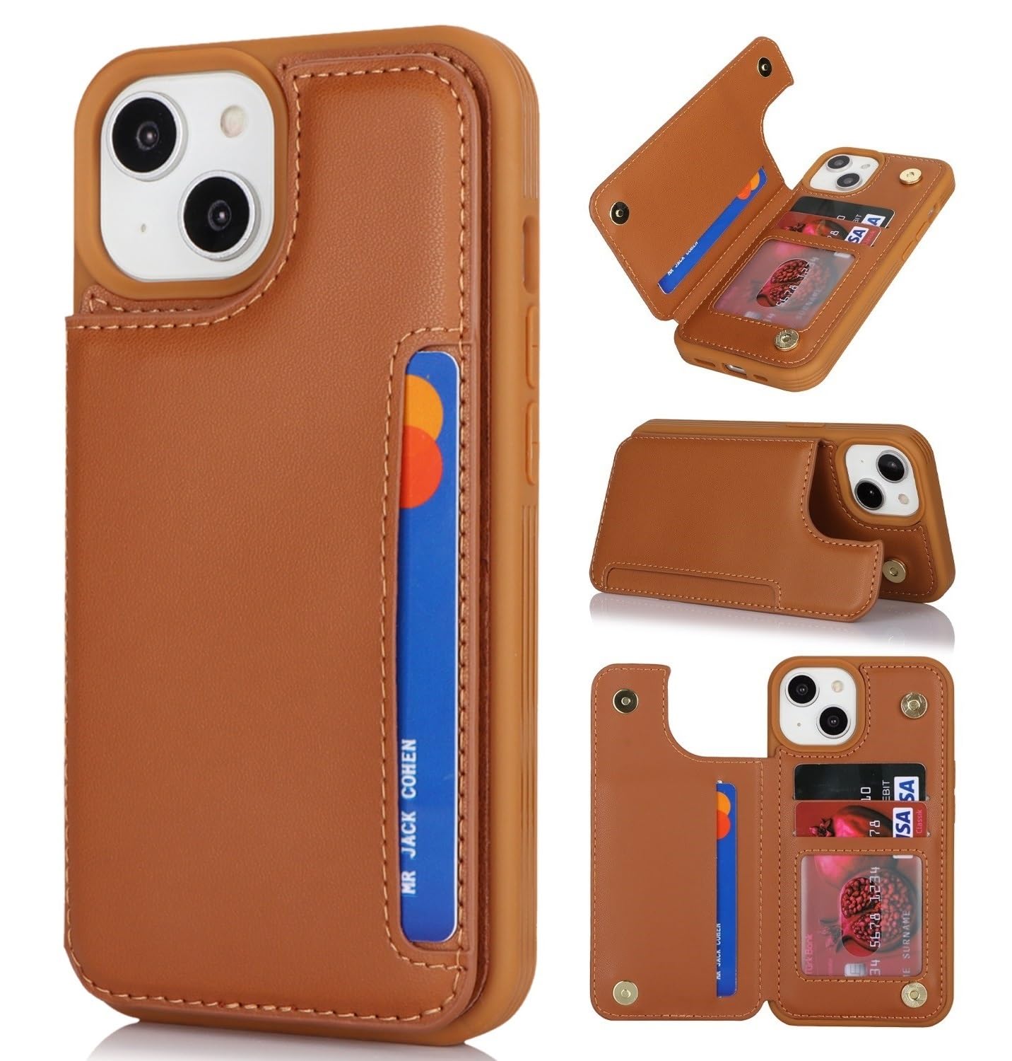 iCoverCase for iPhone 13 Case with Card Holder, iPhone 13 Wallet Case for Women Men [RFID Blocking] PU Leather Protective Wallet Phone Case for iPhone 13 6.1 Inch (Light Brown)