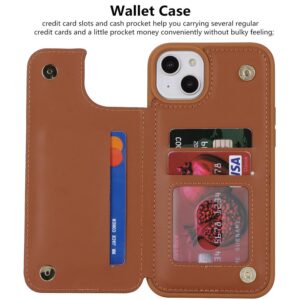 iCoverCase for iPhone 13 Case with Card Holder, iPhone 13 Wallet Case for Women Men [RFID Blocking] PU Leather Protective Wallet Phone Case for iPhone 13 6.1 Inch (Light Brown)