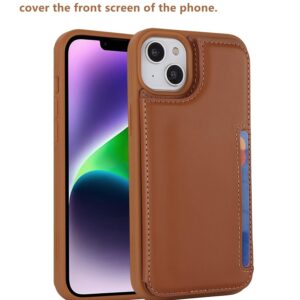 iCoverCase for iPhone 13 Case with Card Holder, iPhone 13 Wallet Case for Women Men [RFID Blocking] PU Leather Protective Wallet Phone Case for iPhone 13 6.1 Inch (Light Brown)