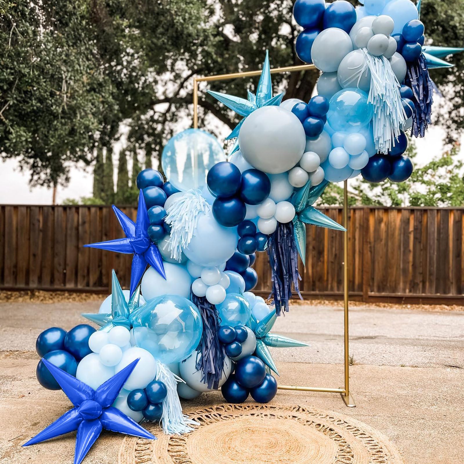 Blue Balloons Garland Arch Kit, 112 Packs Blue Mixed Balloons with Explosion Star Foil Balloons 18 12 10 5 Inch for Birthday Wedding Baby Shower Decorations Graduation Ceremony Supplies