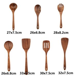 YOVAIN High-end Kitchenware Set, Natural acacia Wood Kitchenware Set Spatula, Colander, salad spoon, soup spoon, salad fork, three-wire spatula, large wooden spatula. Paint free household kitchenware