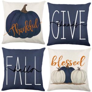 vellibring fall pillow covers 20 x 20 inch blue pumpkins throw pillow covers for farmhouse autumn cushion covers thanksgiving pillow case for indoor home bedroom sofa decor