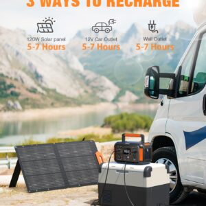 GRECELL 500W Portable Power Station with 100W Solar Panel 20V, Solar Generator 500W AC Outlet, Portable Solar Panel MC-4 High-Efficiency Battery Charger for Home Use Camping Outdoor Trip RV