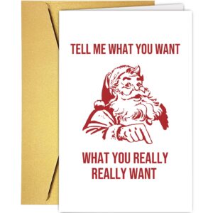 supoeguk funny christmas card for men women, happy holiday card for friends family, cool santa card for him her, tell me what you really want