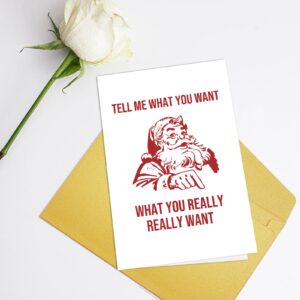 Supoeguk Funny Christmas Card for Men Women, Happy Holiday Card for Friends Family, Cool Santa Card for Him Her, Tell Me What You Really Want