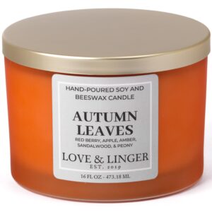 autumn leaves candle | fall candles | luxury soy & beeswax candles for home | 16 oz. large jar 3 wick candle | thanksgiving candle | fall scented candle | autumn candles