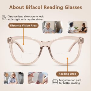 EASY READ Bifocal Reading Glasses for Women,Blue Light Blocking Computer Readers,Stylish Anti Glare Women Eyeglasses(Magnification 3.00, Brown)