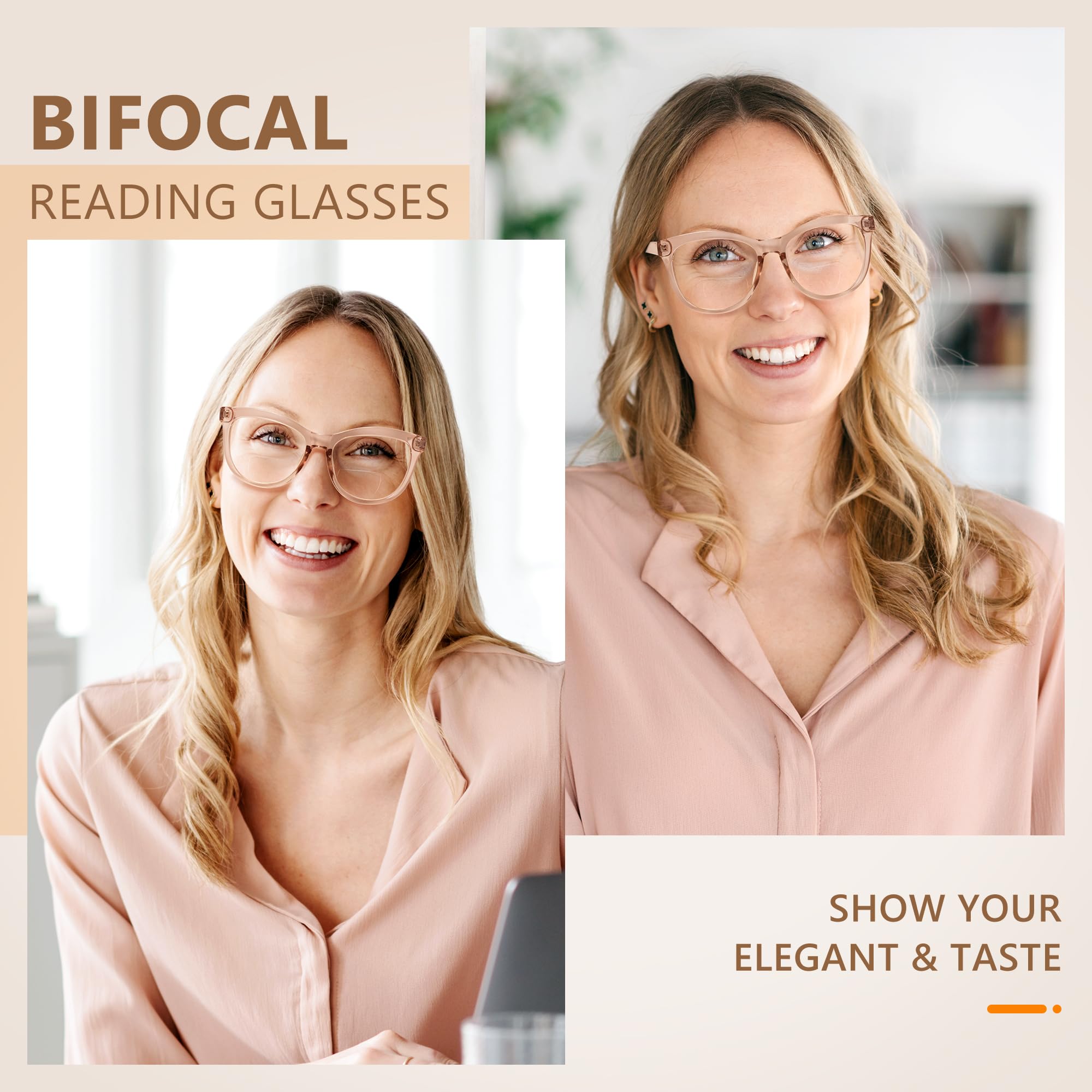 EASY READ Bifocal Reading Glasses for Women,Blue Light Blocking Computer Readers,Stylish Anti Glare Women Eyeglasses(Magnification 3.00, Brown)