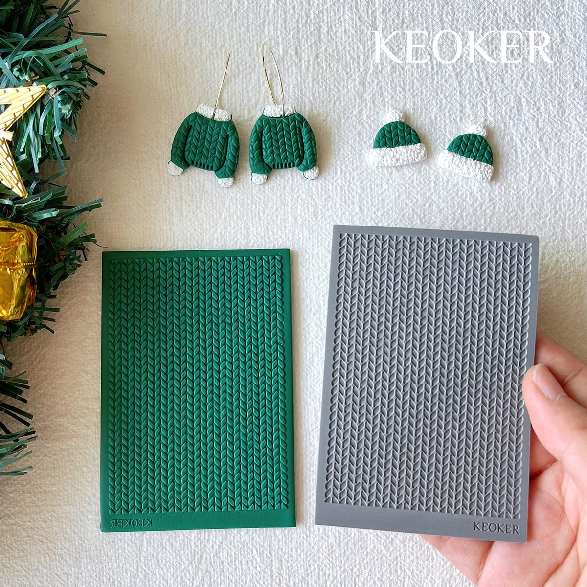 Keoker Polymer Clay Texture Sheet Christmas, Christmas Clay Texture Mat for Making Earrings Jewerly, Christmas Polymer Clay Earrings Tools (Style All 1-3)