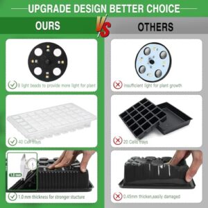 YAUNGEL Seed Starter Tray with Grow Light, Seed Starter Kit with Timing Controller Adjustable Brightness, 80 Cells Seed Trays for Indoor Planting with Humidity Domes Heightened Lids 2 Pack, Black