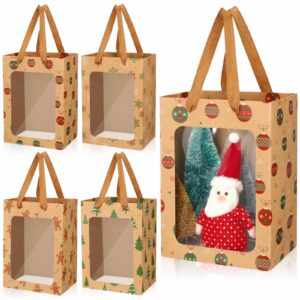 cholemy 16 pcs christmas gift bags with clear window and handles kraft christmas paper gift bags 10 x 7 x 5.12 inches christmas goody bags for xmas holiday party favors presents wrapping display