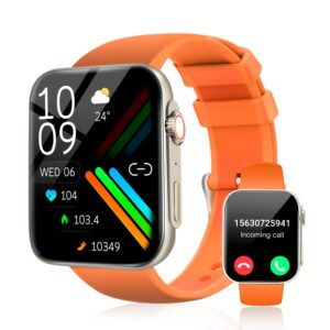 smart watch for men (answer/call & 1.96 inche) fitness tracker with heart rate, blood oxygen monitor, sleep monitor ip68 waterproof activity trackers and smartwatch for ios and android phone (orange)