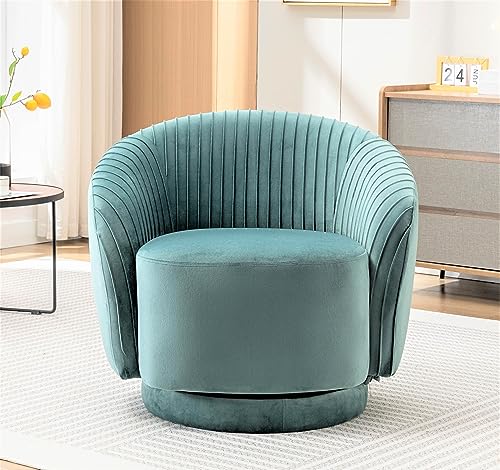 Container Furniture Direct Modern Barrel Swivel Chair with Plush Velvet Upholstery and Smooth 360° Rotation, Round Accent One-Seater Sofa for Living Room, Bedroom and Office, Mint Green