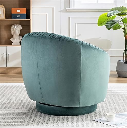 Container Furniture Direct Modern Barrel Swivel Chair with Plush Velvet Upholstery and Smooth 360° Rotation, Round Accent One-Seater Sofa for Living Room, Bedroom and Office, Mint Green