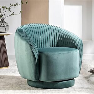 Container Furniture Direct Modern Barrel Swivel Chair with Plush Velvet Upholstery and Smooth 360° Rotation, Round Accent One-Seater Sofa for Living Room, Bedroom and Office, Mint Green