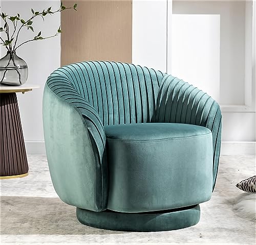 Container Furniture Direct Modern Barrel Swivel Chair with Plush Velvet Upholstery and Smooth 360° Rotation, Round Accent One-Seater Sofa for Living Room, Bedroom and Office, Mint Green