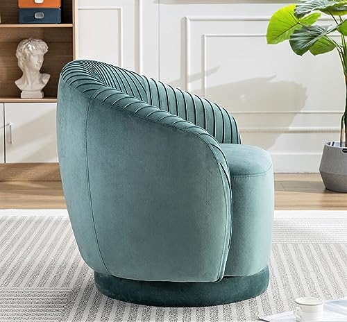 Container Furniture Direct Modern Barrel Swivel Chair with Plush Velvet Upholstery and Smooth 360° Rotation, Round Accent One-Seater Sofa for Living Room, Bedroom and Office, Mint Green