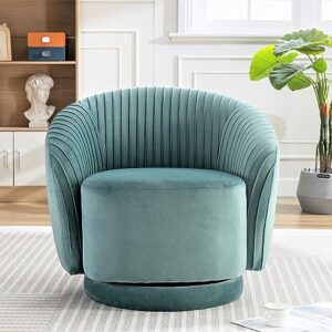 Container Furniture Direct Modern Barrel Swivel Chair with Plush Velvet Upholstery and Smooth 360° Rotation, Round Accent One-Seater Sofa for Living Room, Bedroom and Office, Mint Green