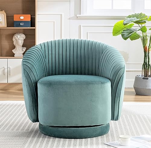 Container Furniture Direct Modern Barrel Swivel Chair with Plush Velvet Upholstery and Smooth 360° Rotation, Round Accent One-Seater Sofa for Living Room, Bedroom and Office, Mint Green