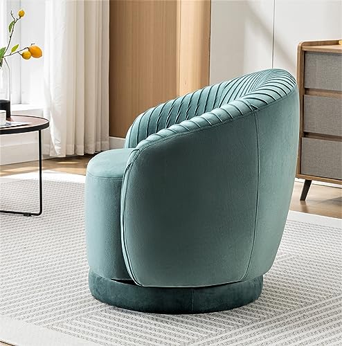 Container Furniture Direct Modern Barrel Swivel Chair with Plush Velvet Upholstery and Smooth 360° Rotation, Round Accent One-Seater Sofa for Living Room, Bedroom and Office, Mint Green