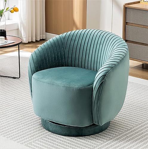 Container Furniture Direct Modern Barrel Swivel Chair with Plush Velvet Upholstery and Smooth 360° Rotation, Round Accent One-Seater Sofa for Living Room, Bedroom and Office, Mint Green