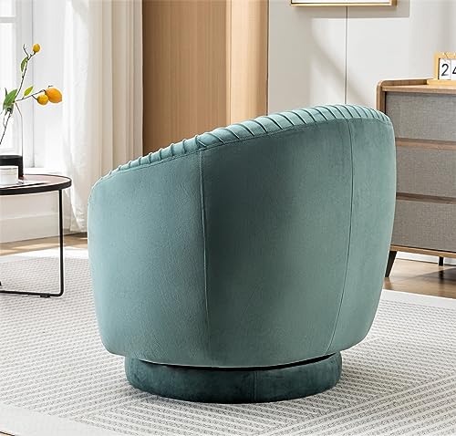 Container Furniture Direct Modern Barrel Swivel Chair with Plush Velvet Upholstery and Smooth 360° Rotation, Round Accent One-Seater Sofa for Living Room, Bedroom and Office, Mint Green