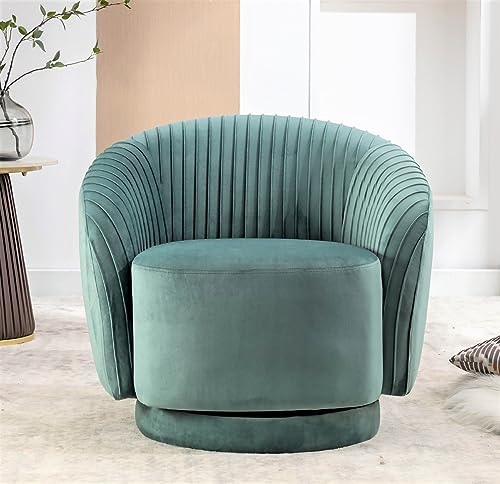 Container Furniture Direct Modern Barrel Swivel Chair with Plush Velvet Upholstery and Smooth 360° Rotation, Round Accent One-Seater Sofa for Living Room, Bedroom and Office, Mint Green