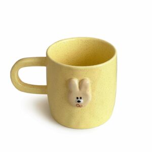 laryvin cute rabbit coffee mug, yellow bunny cookie style. safety ceramic 14oz cartoon cappuccino cup for office and home. best gifts for women & girls.