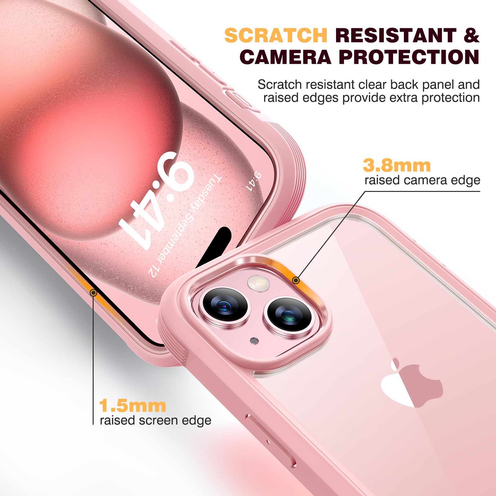 Diaclara Designed for iPhone 15 Case, Full Body Rugged Case with Built-in Touch Sensitive Anti-Scratch Screen Protector, with Camera Lens Protector for iPhone 15 6.1" (Coral Pink)