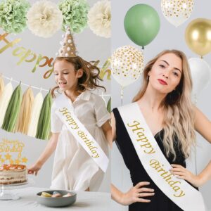 Upgraded Sage Green Birthday Party Decorations for Girls Women with Happy birthday Sash,Banner,Tissue Pompoms,Circle Dots Garland,Paper Tassels Garland, cake topper for Her Birthday Decor (sage green)