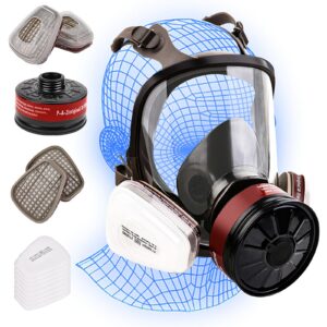 joechul gas masks survival nuclear and chemical, gas mask with 40mm activated carbon filters & 6001 filter, full face respirator mask for chemicals, organic vapor, dust fumes, paint spray, woodworking